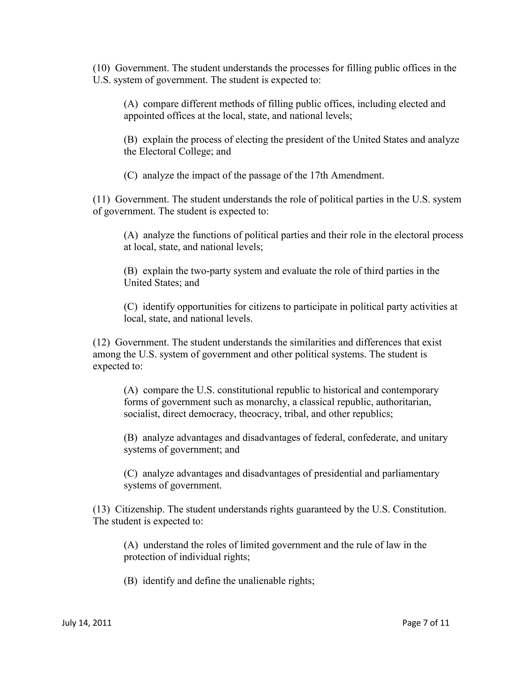 TEKS United States Government 2011 2012 | PDF