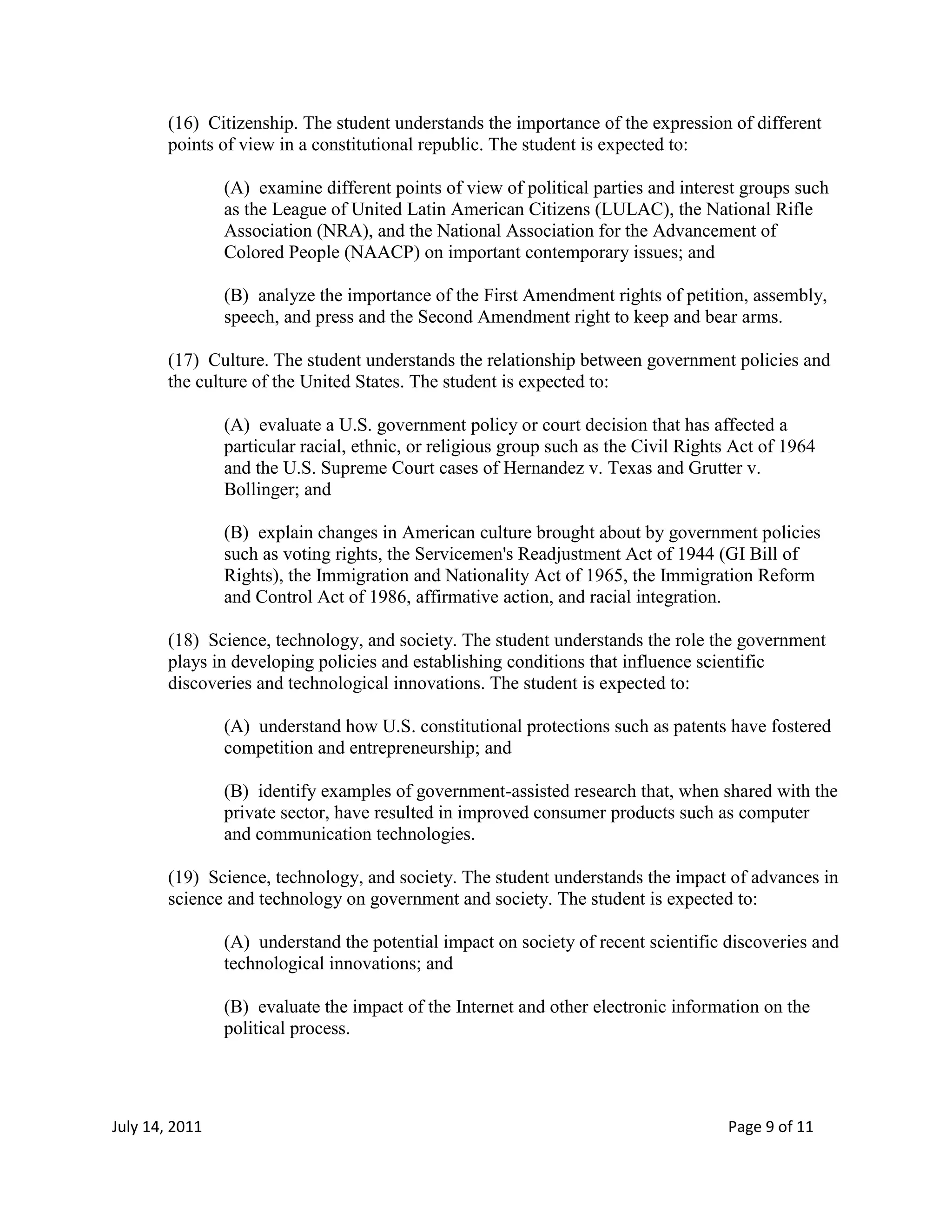 TEKS United States Government 2011 2012 | PDF