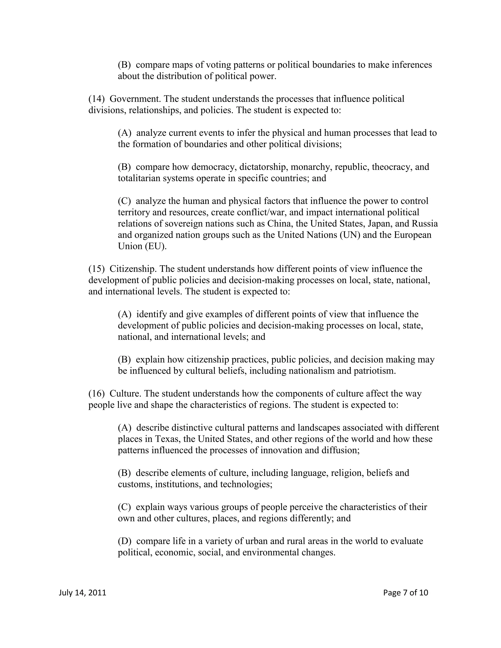 TEKS World Geography Studies 2011 2012 | DOCX