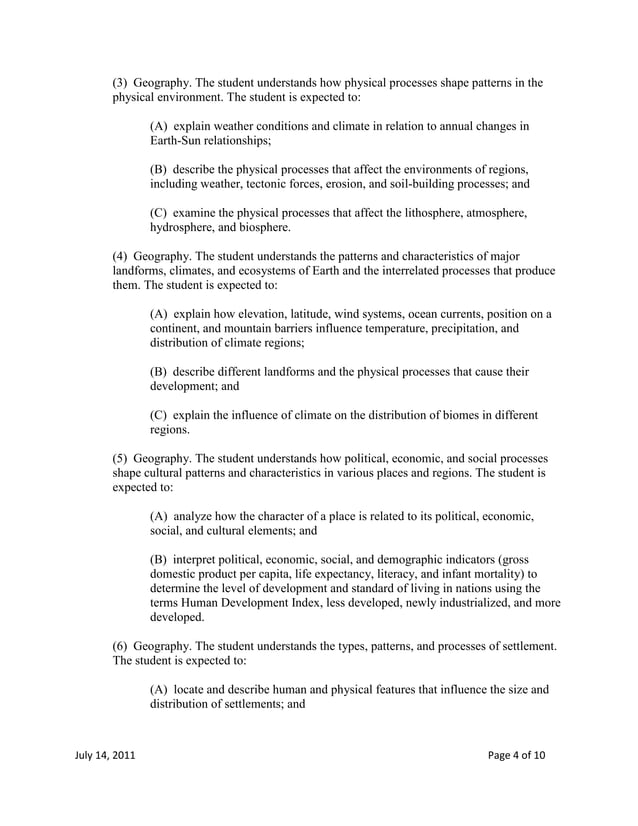 TEKS World Geography Studies 2011 2012 | DOCX | Geography | Science