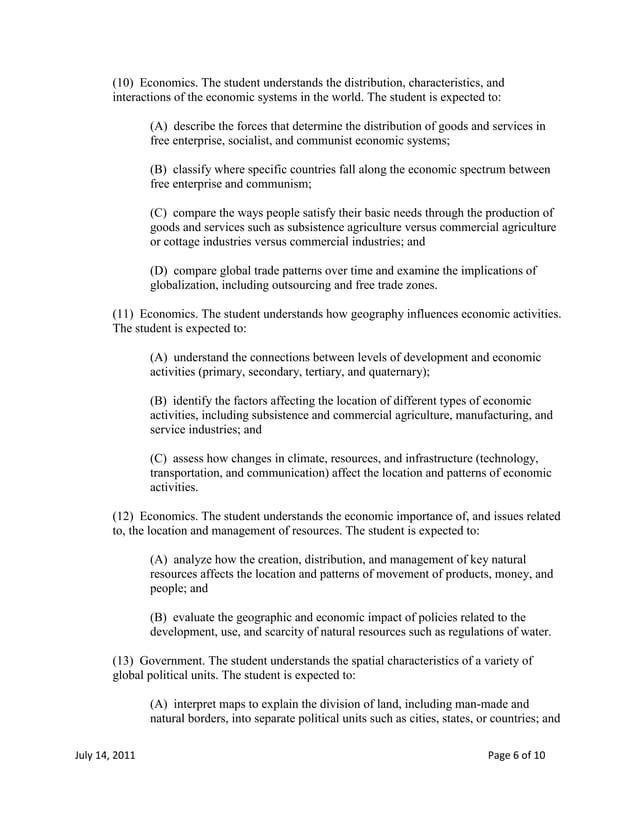 TEKS World Geography Studies 2011 2012 | DOCX | Geography | Science