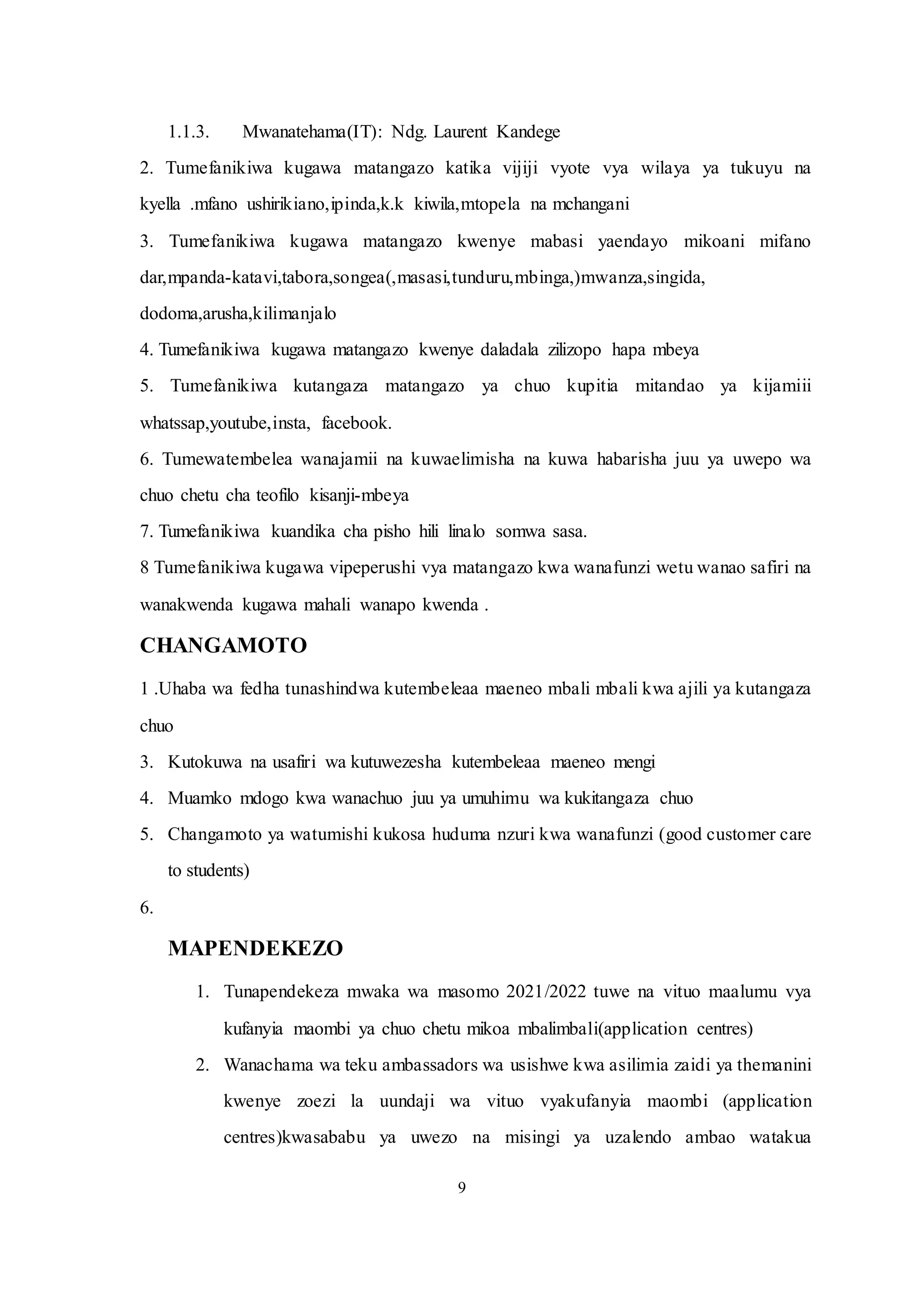 Teofilo kisanji university mbeya (TEKU) ambassador 2020 | DOCX