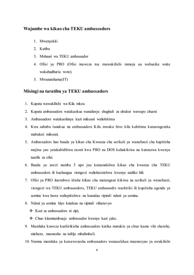 Teofilo kisanji university mbeya (TEKU) ambassador 2020 | PDF