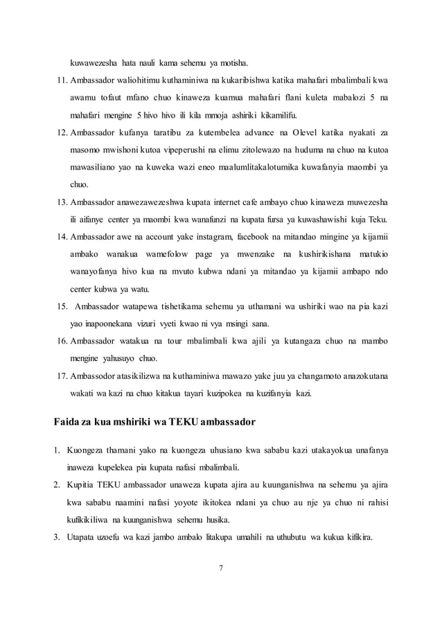 Teofilo kisanji university mbeya (TEKU) ambassador 2020 | PDF
