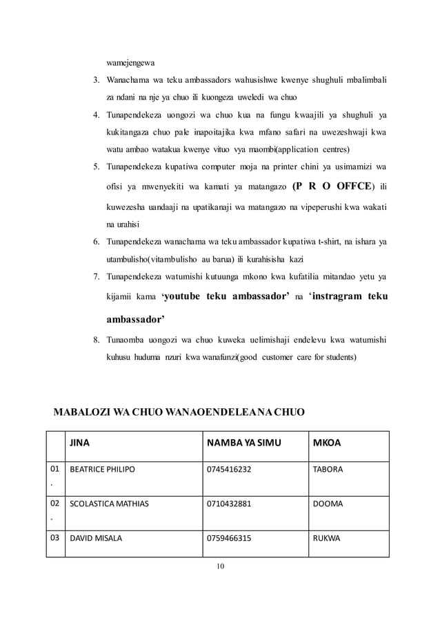 Teofilo kisanji university mbeya (TEKU) ambassador 2020 | PDF