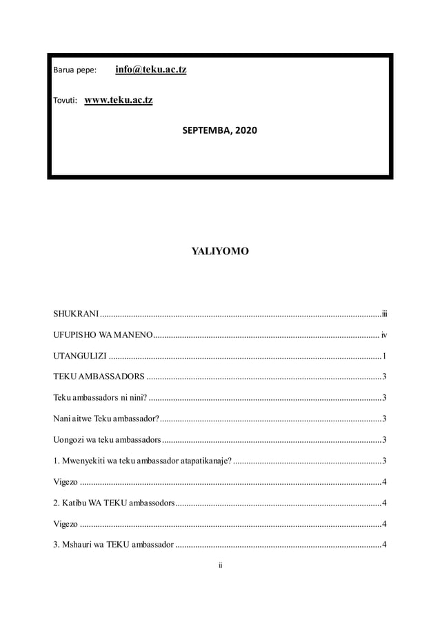 Teofilo kisanji university mbeya (TEKU) ambassador 2020 | PDF