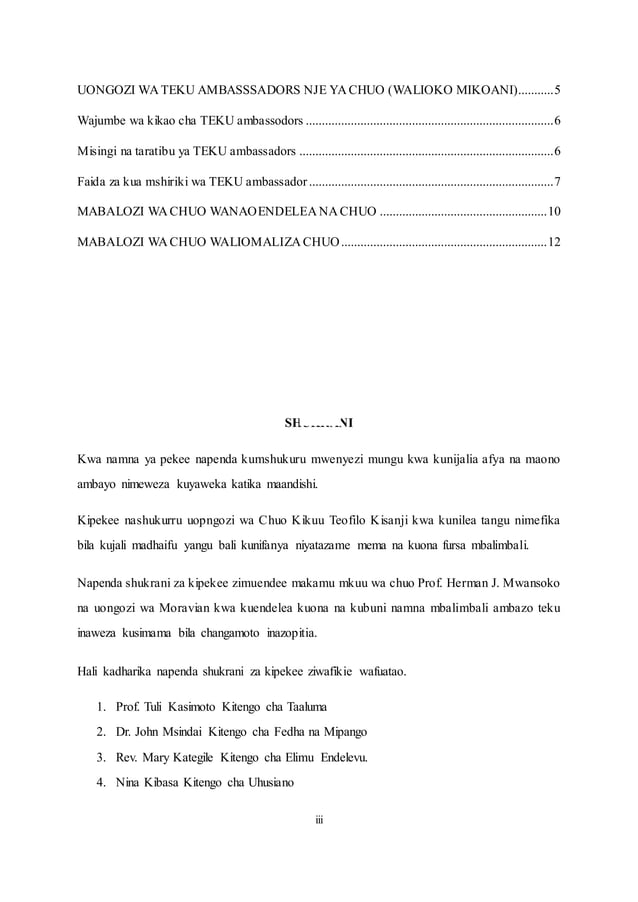 Teofilo kisanji university mbeya (TEKU) ambassador 2020 | PDF