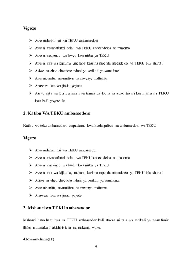 Teofilo kisanji university mbeya (TEKU) ambassador 2020 | PDF