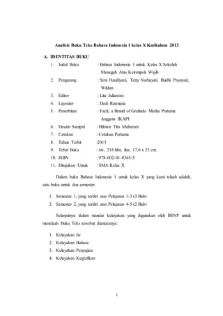 Telaah Buku Teks Bahasa Indonesia Kelas X Kurikulum 2013 | PDF