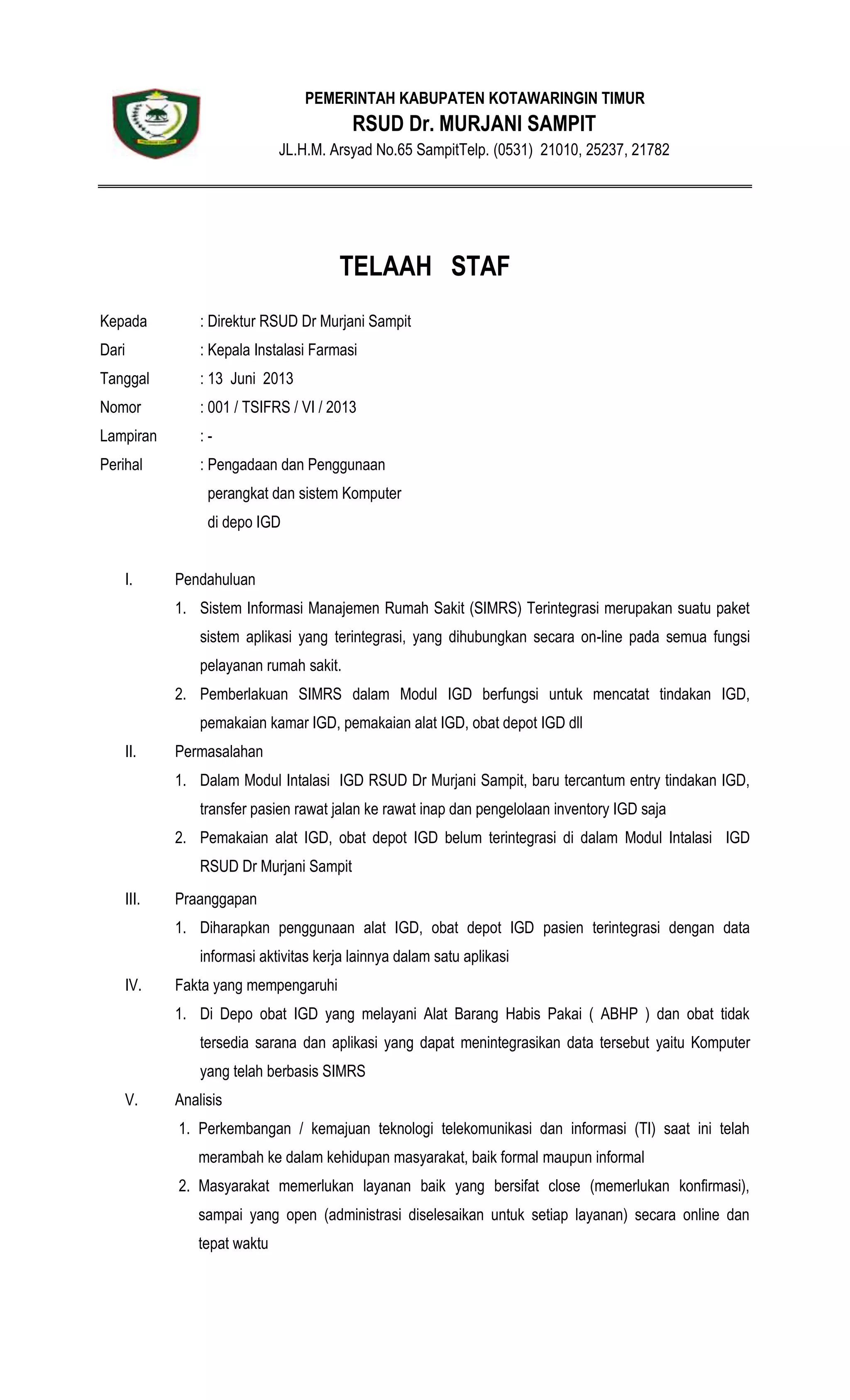 Telaah staff permohonan komputer | DOCX