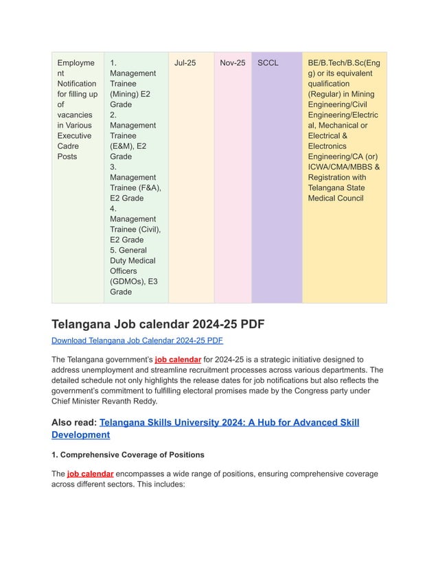 telangana job calendar 2024-2025 (1).pdf | Job Fairs | Job Search