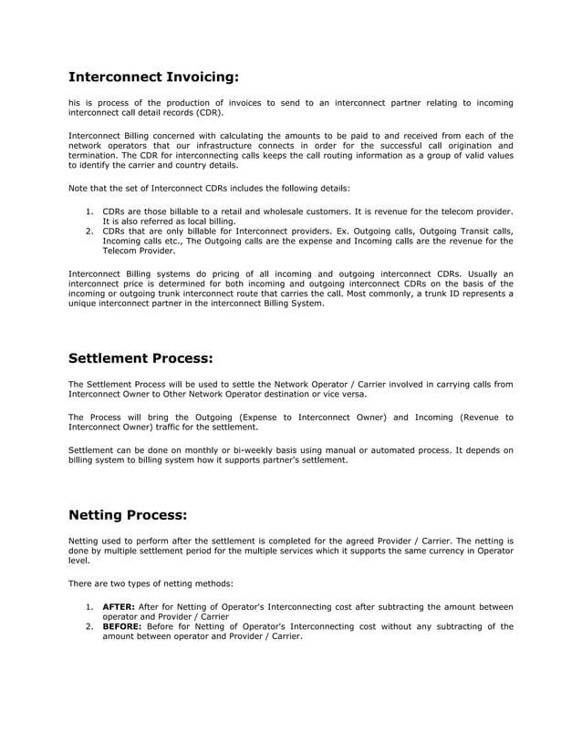 Telecom interconnect Billing Basics | PDF
