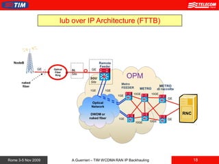 Telecom italia wcdma ran ip backhauling - tim network architecture and synchronization aspects ...