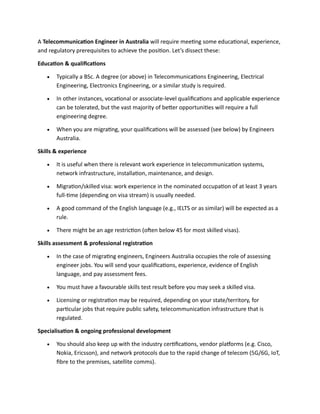 Telecommunication Engineer in Australia. | PDF