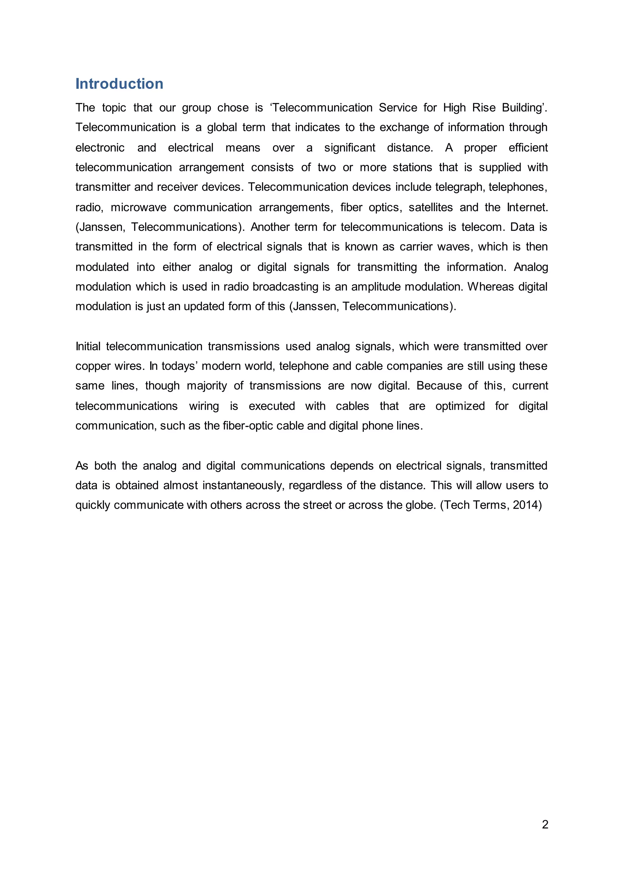 Telecommunication for high rise building | DOCX