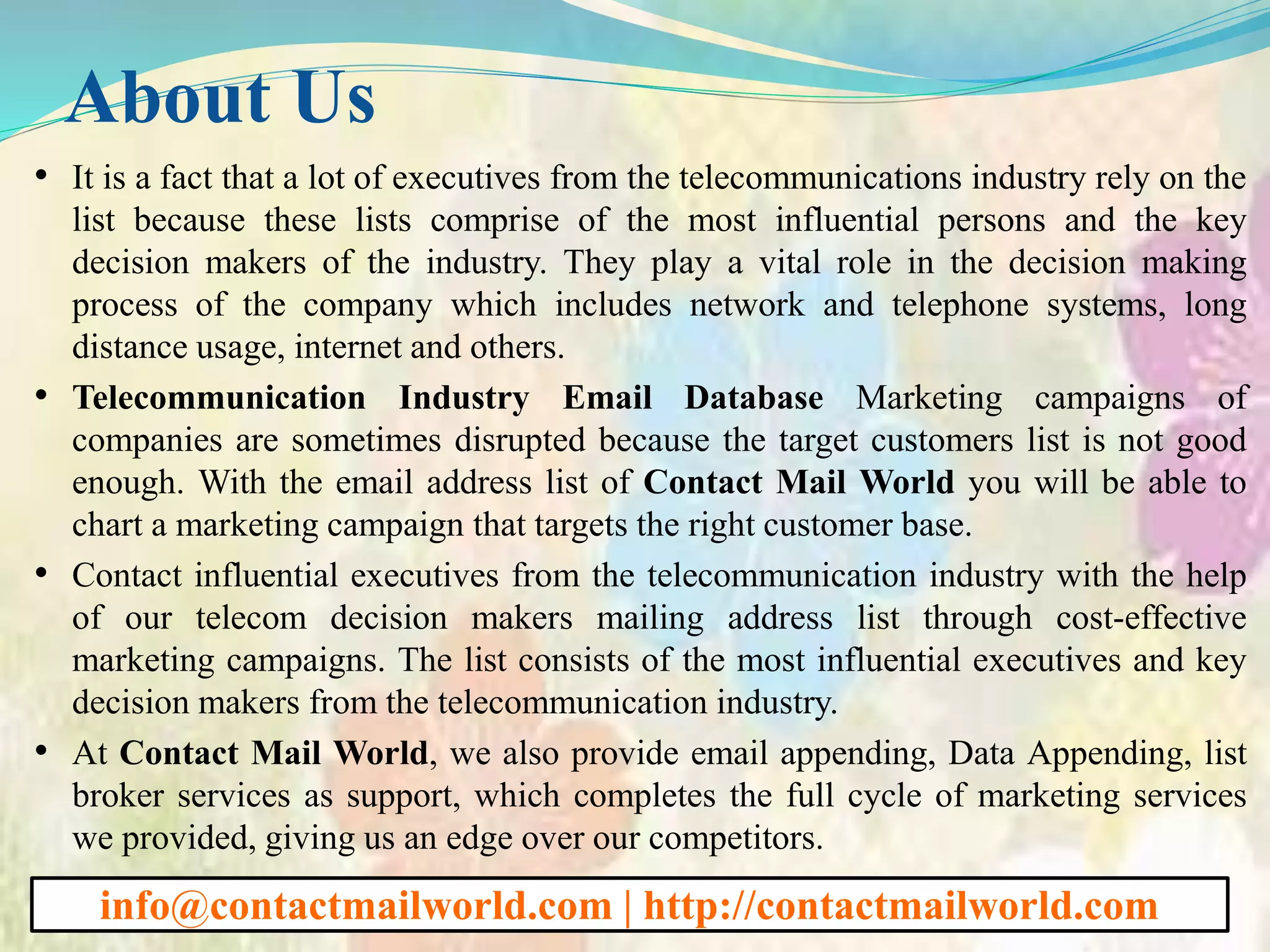 Telecommunication industry email database | PPTX | Email | Internet