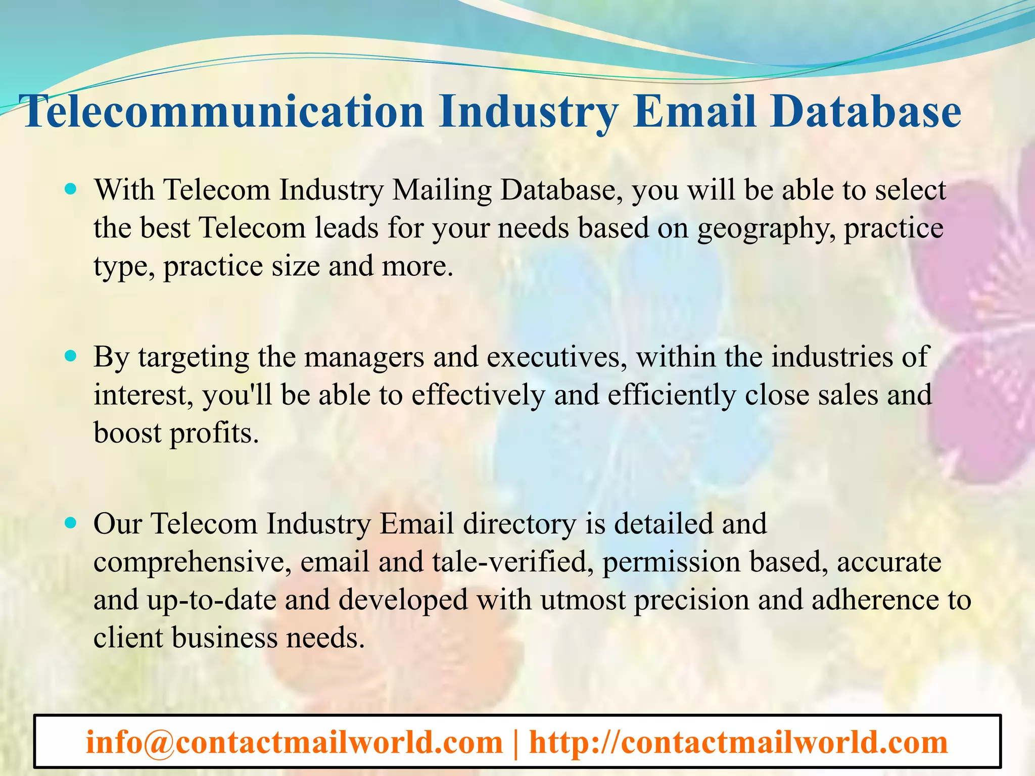 Telecommunication industry email database | PPTX | Email | Internet