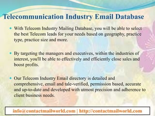 Telecommunication industry email database | PPTX | Email | Internet