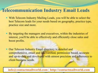 Telecommunication industry email leads | PPT