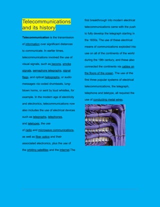 Telecommunications and its history.irvin rodas | DOCX | Computer ...