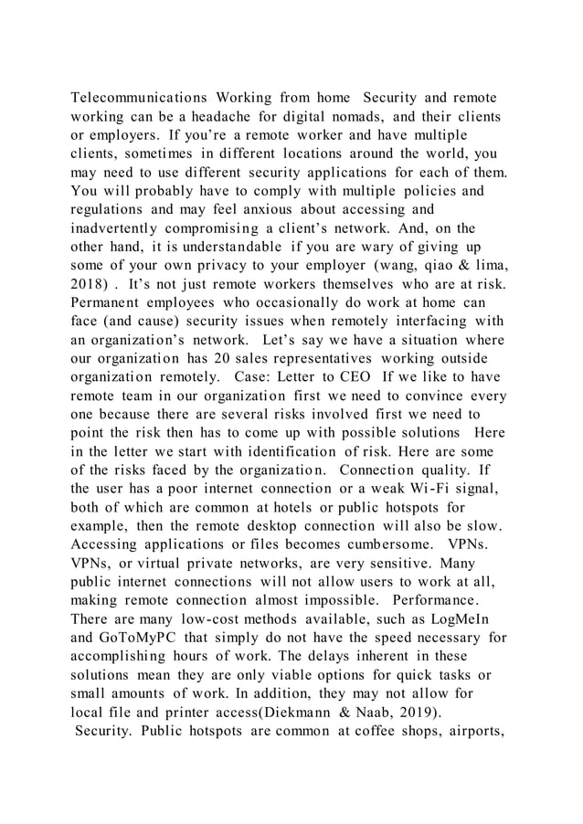 Telecommunications Working from home Security and remote working ca ...