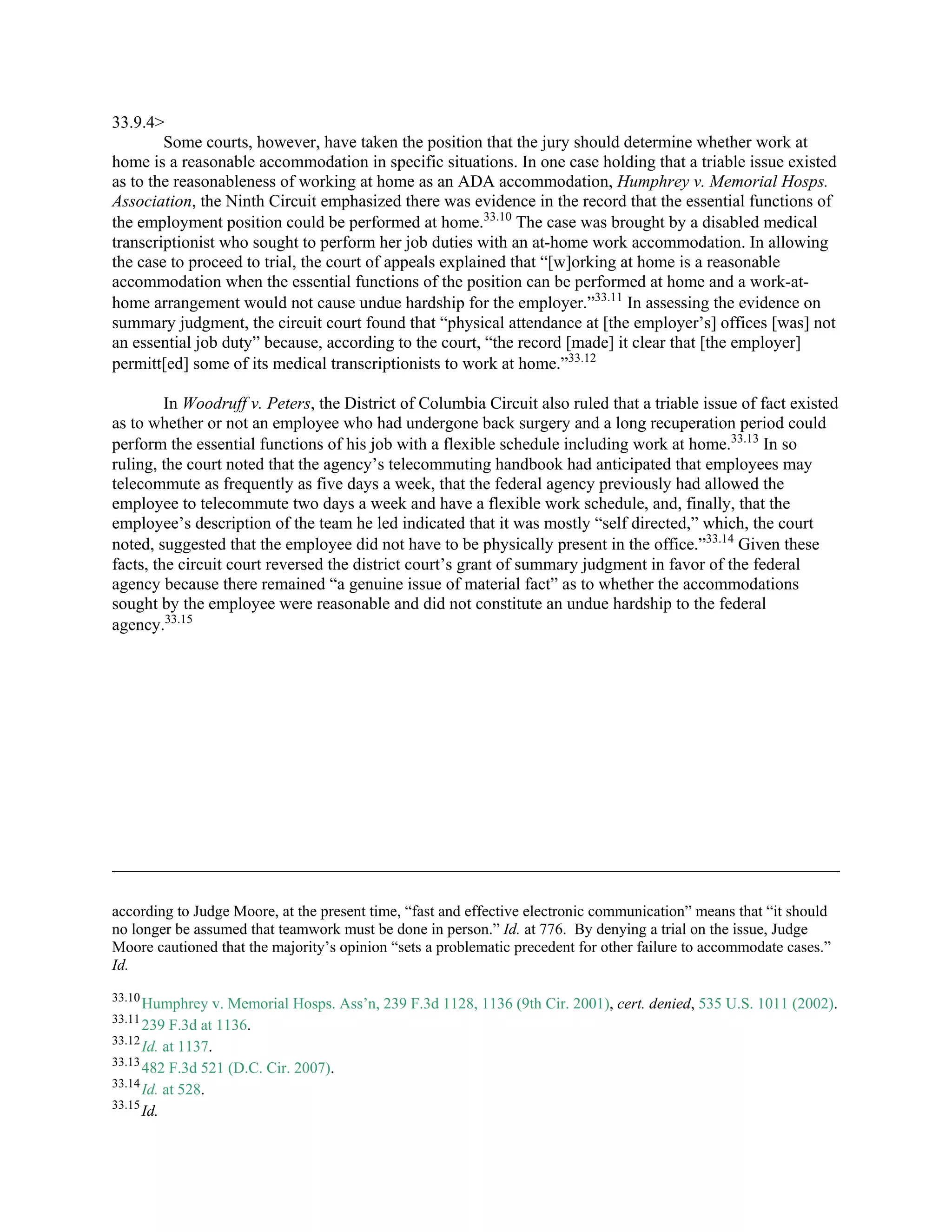 Telecommuting as a Reasonable Accommodation | PDF