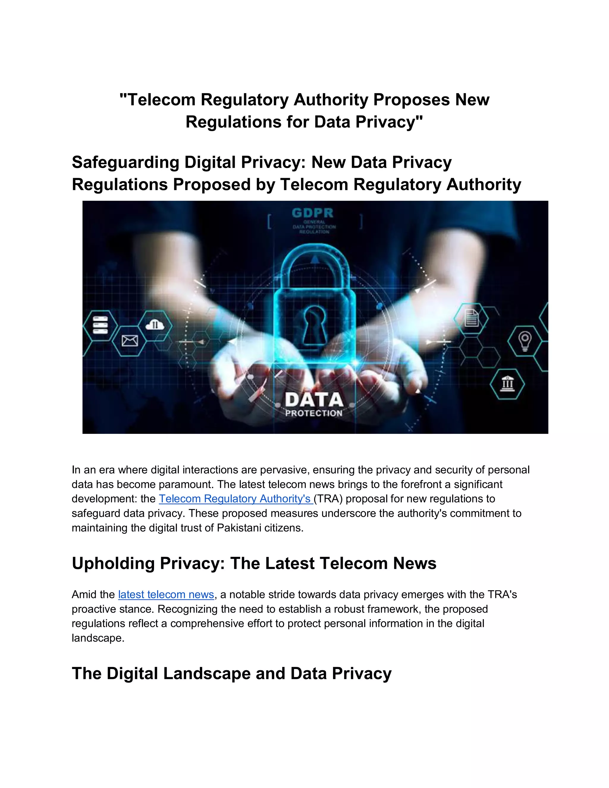 _Telecom Regulatory Authority Proposes New Regulations for Data Privacy ...