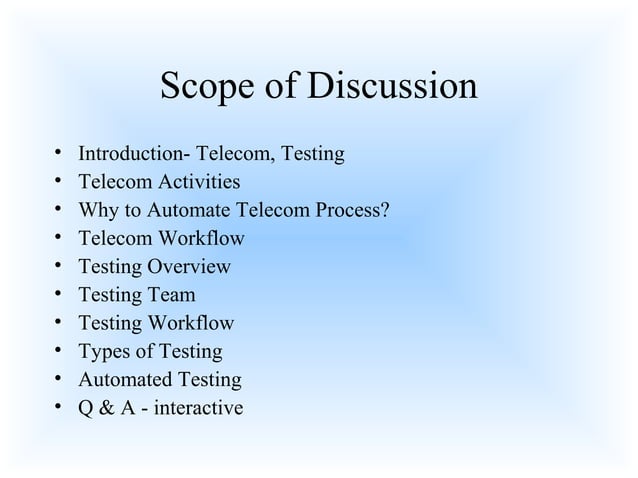 Telecom testing | PPT | Computer Software and Applications | Computing