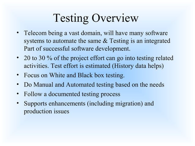 Telecom testing | PPT | Computer Software and Applications | Computing