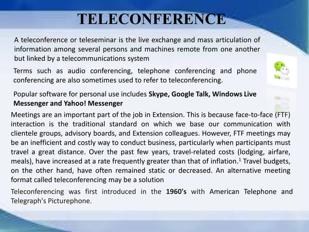 Teleconferencing applications | PPTX | Web Conferencing | Computer Software and Applications