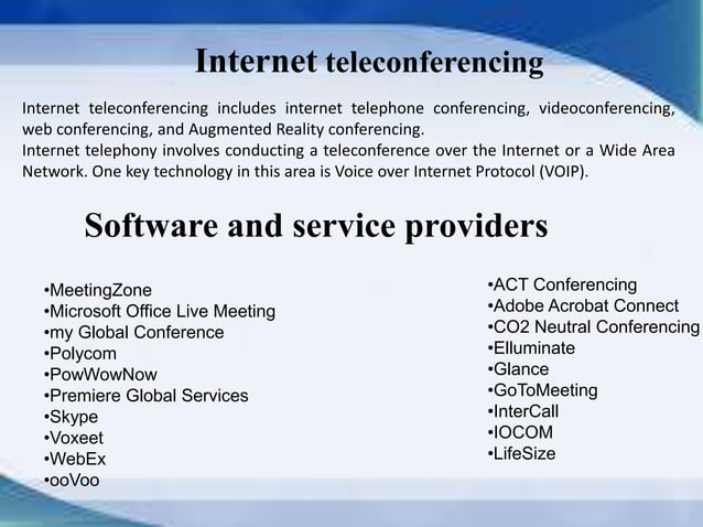 Teleconferencing applications | PPTX | Web Conferencing | Computer Software and Applications