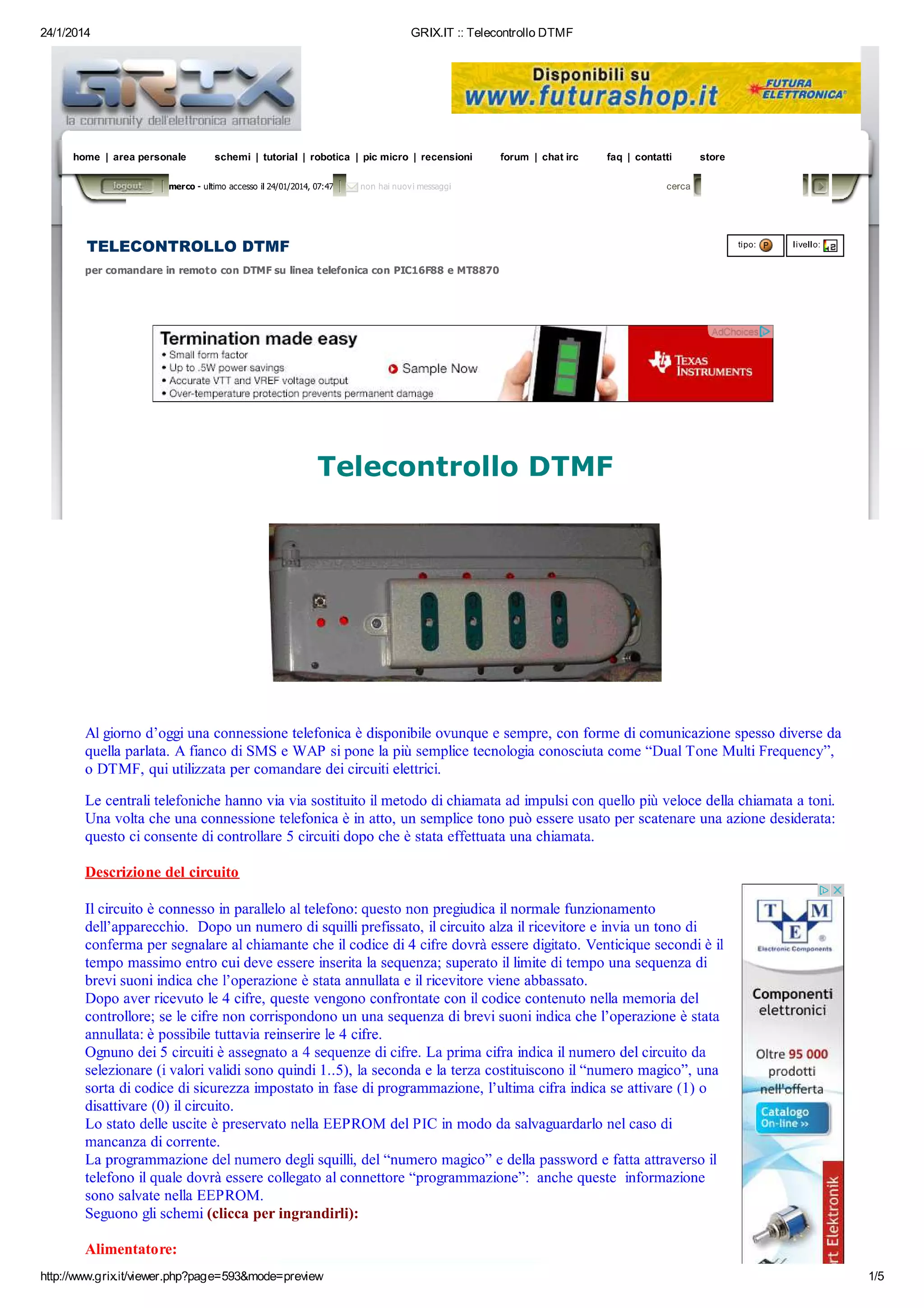 Telecontrollo prese tramite linea telefonica DTMF | PDF