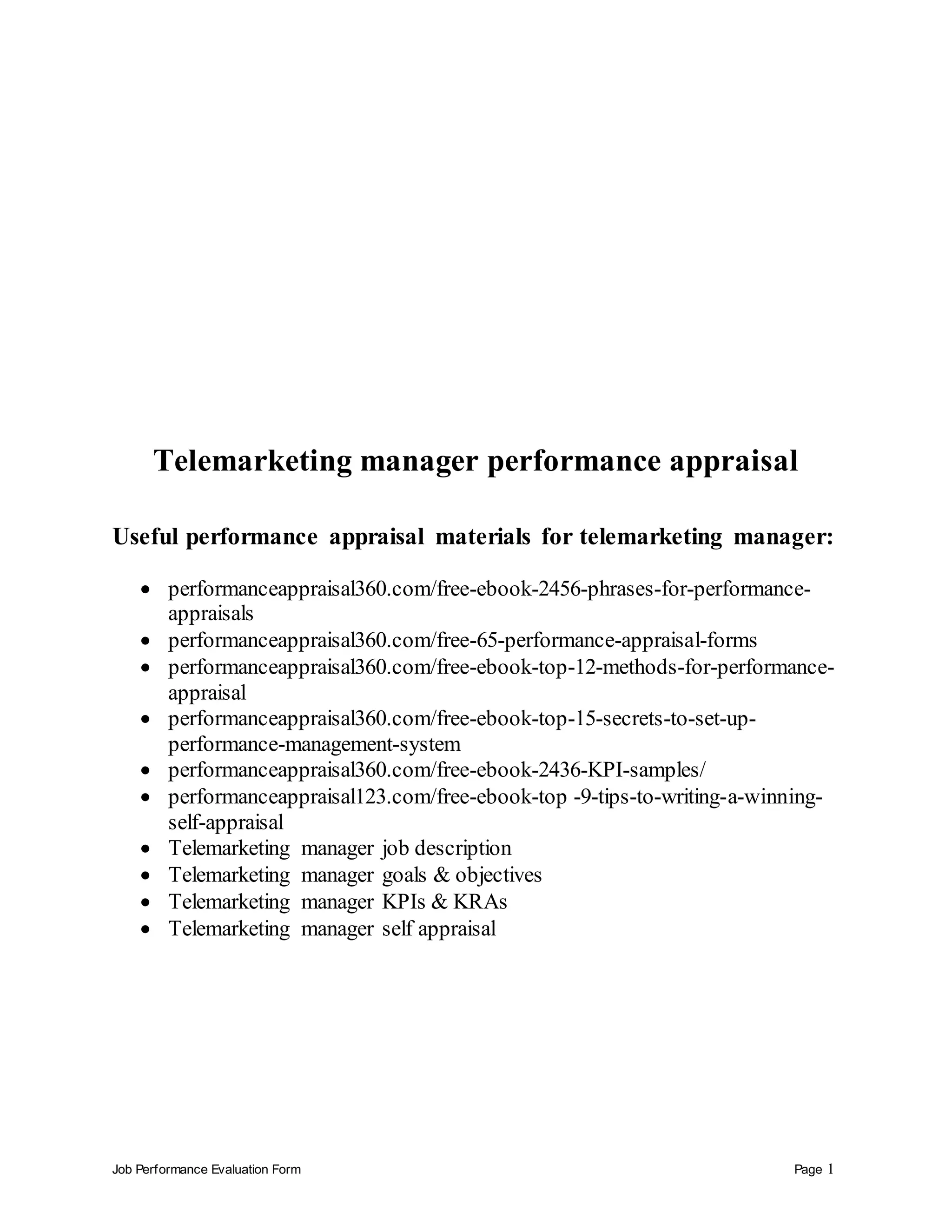 Telemarketing manager performance appraisal | DOCX | Resume Writing and ...