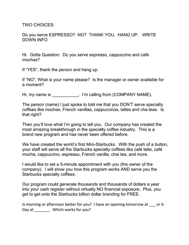 Telemarketing script | DOCX