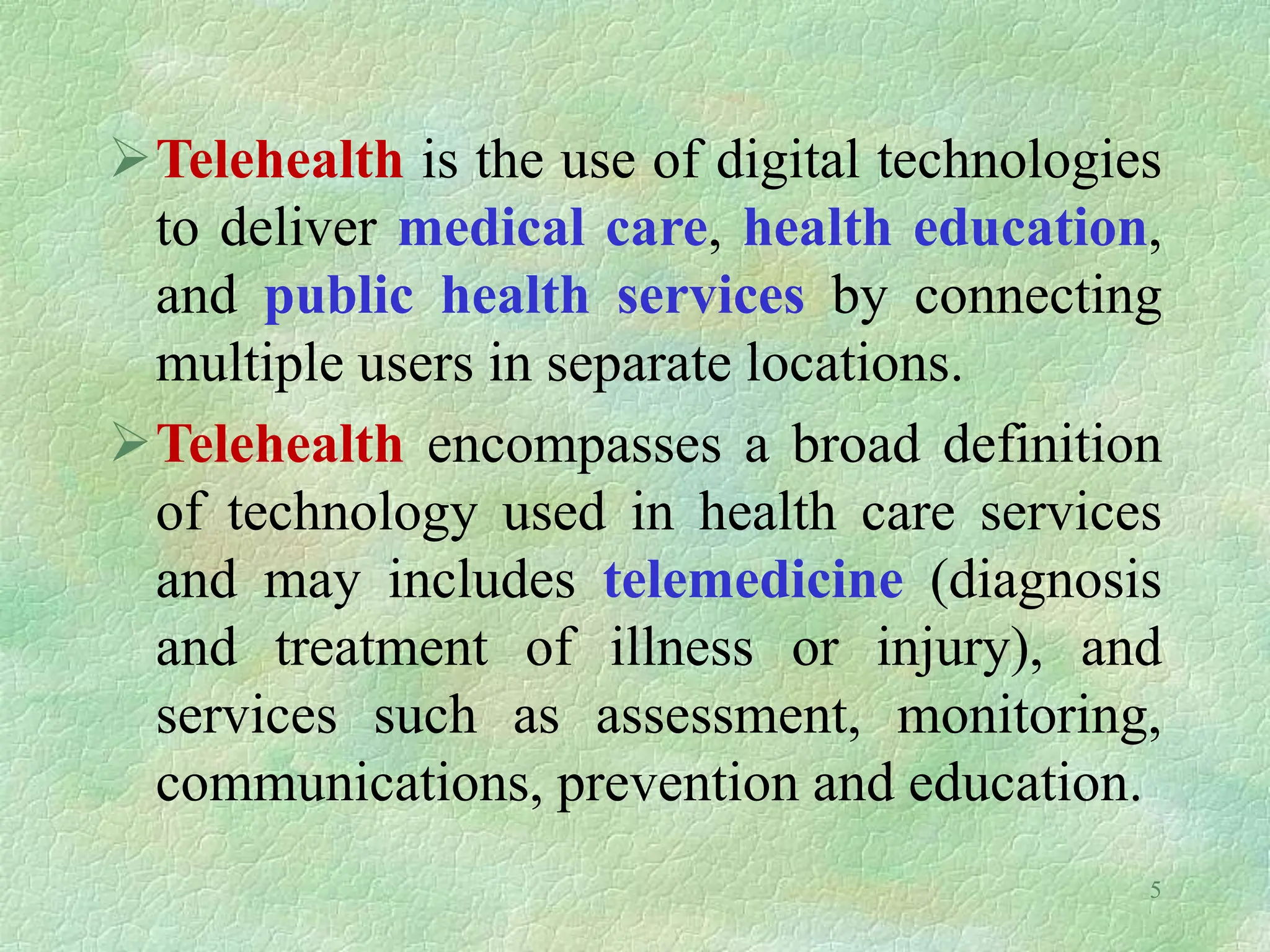 Telemedicne and telehealth in healthcare ppt | PPT