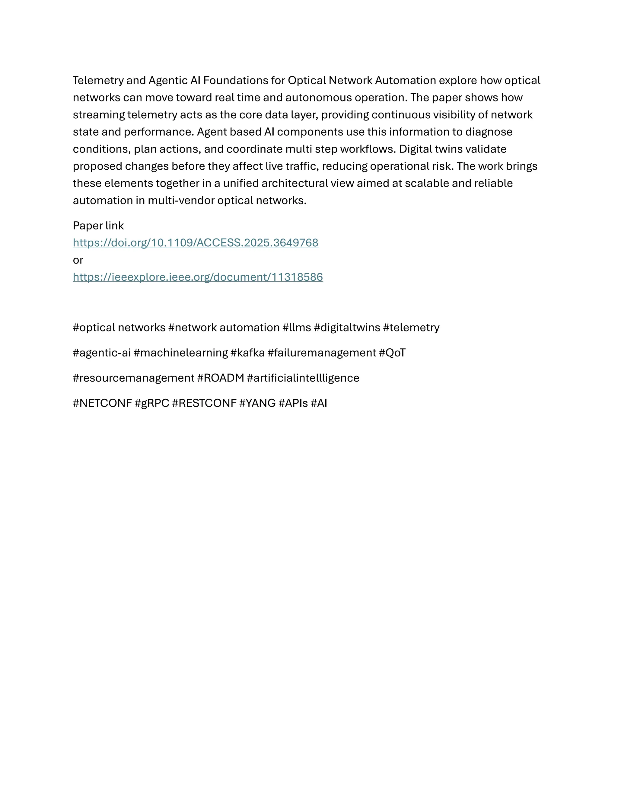 Telemetry and Agentic AI Foundations for Optical Network Automation ...
