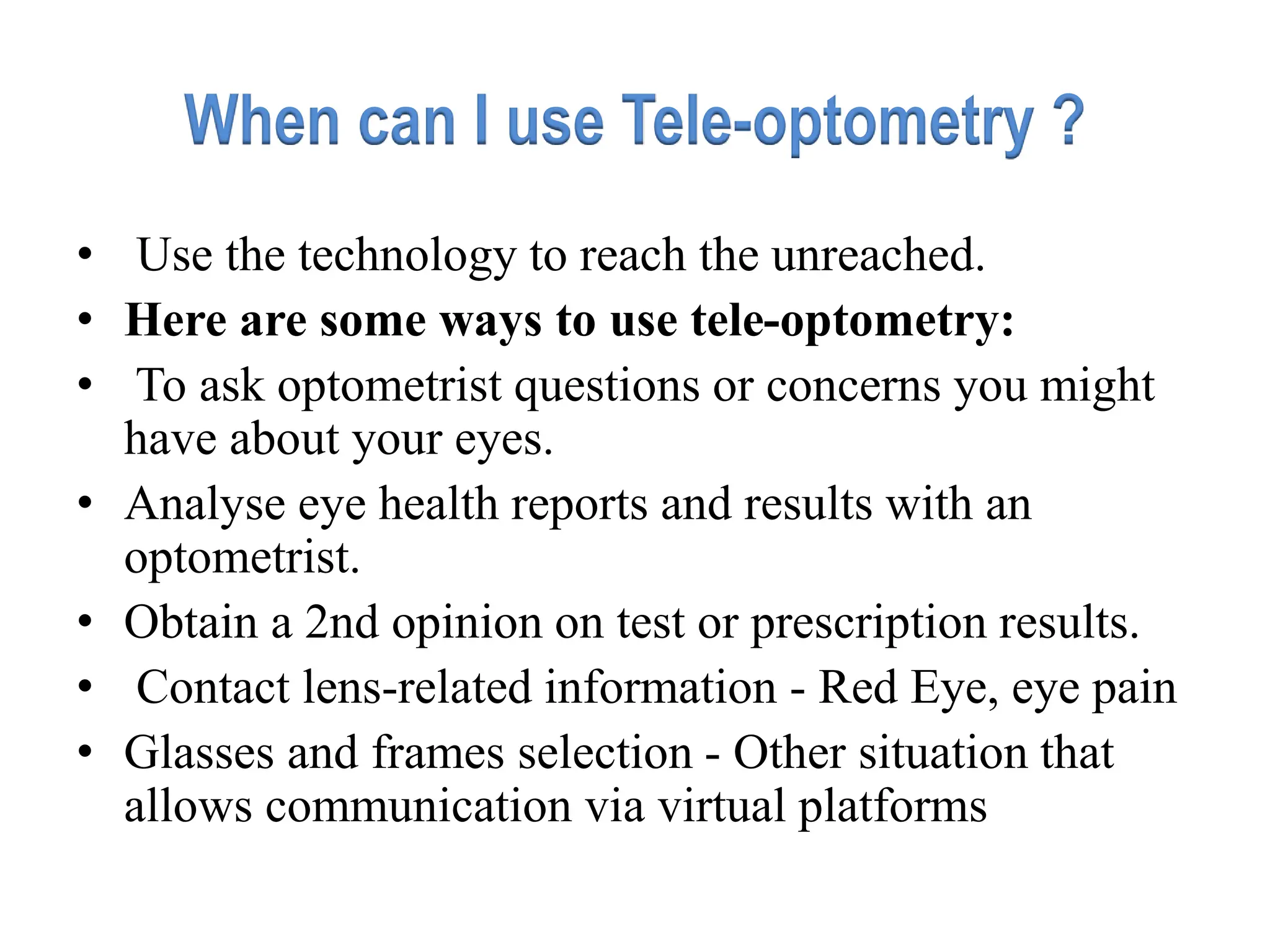 Tele Optometry (kunj'sppt) / Basics of tele optometry. | PPTX