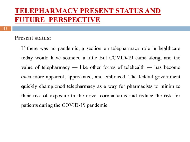 TELEPHARMACY | PPTX | Infectious Diseases | Diseases and Conditions