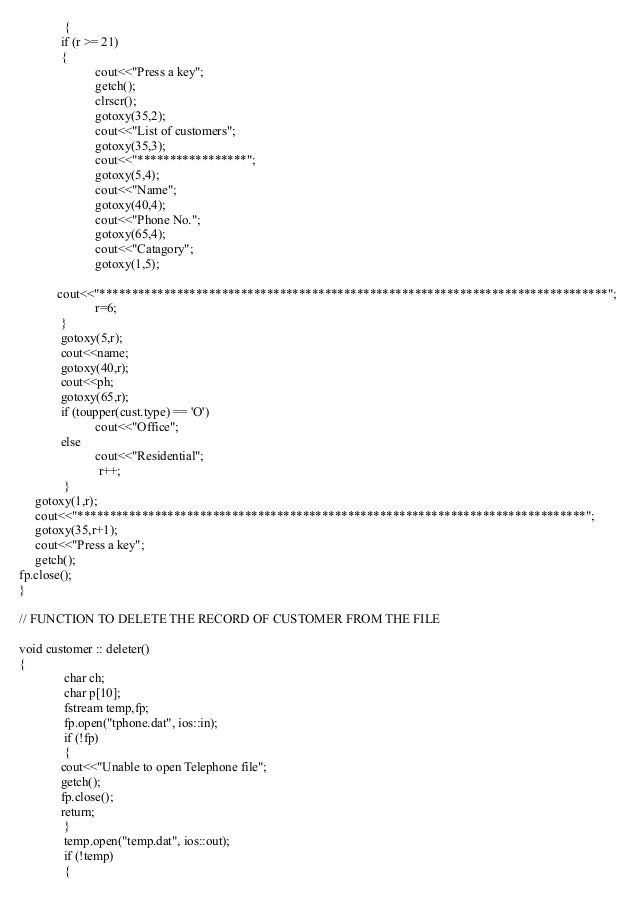 Telephone billing system in c++