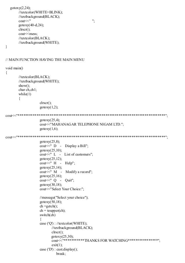 Telephone billing system in c++