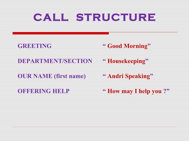 Telephone courtesy for hospitality industry: Share by Saeful Anwar | PPT