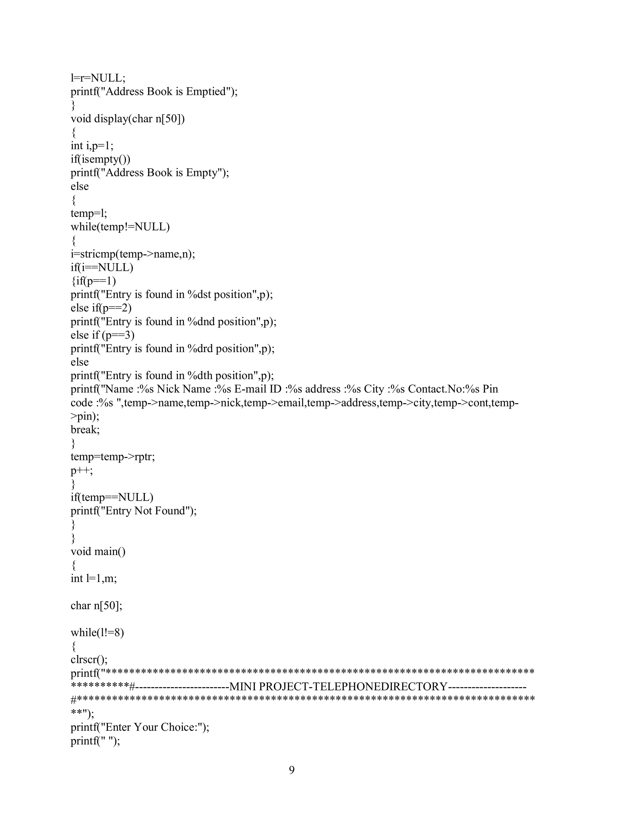 Telephone directory using c language | PDF