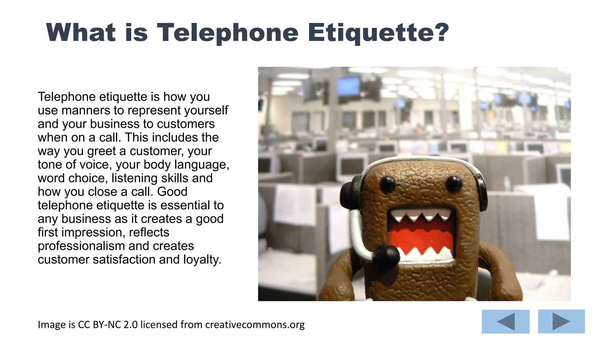 Telephone etiquette power point | PPTX | Phone Services | Home Utilities