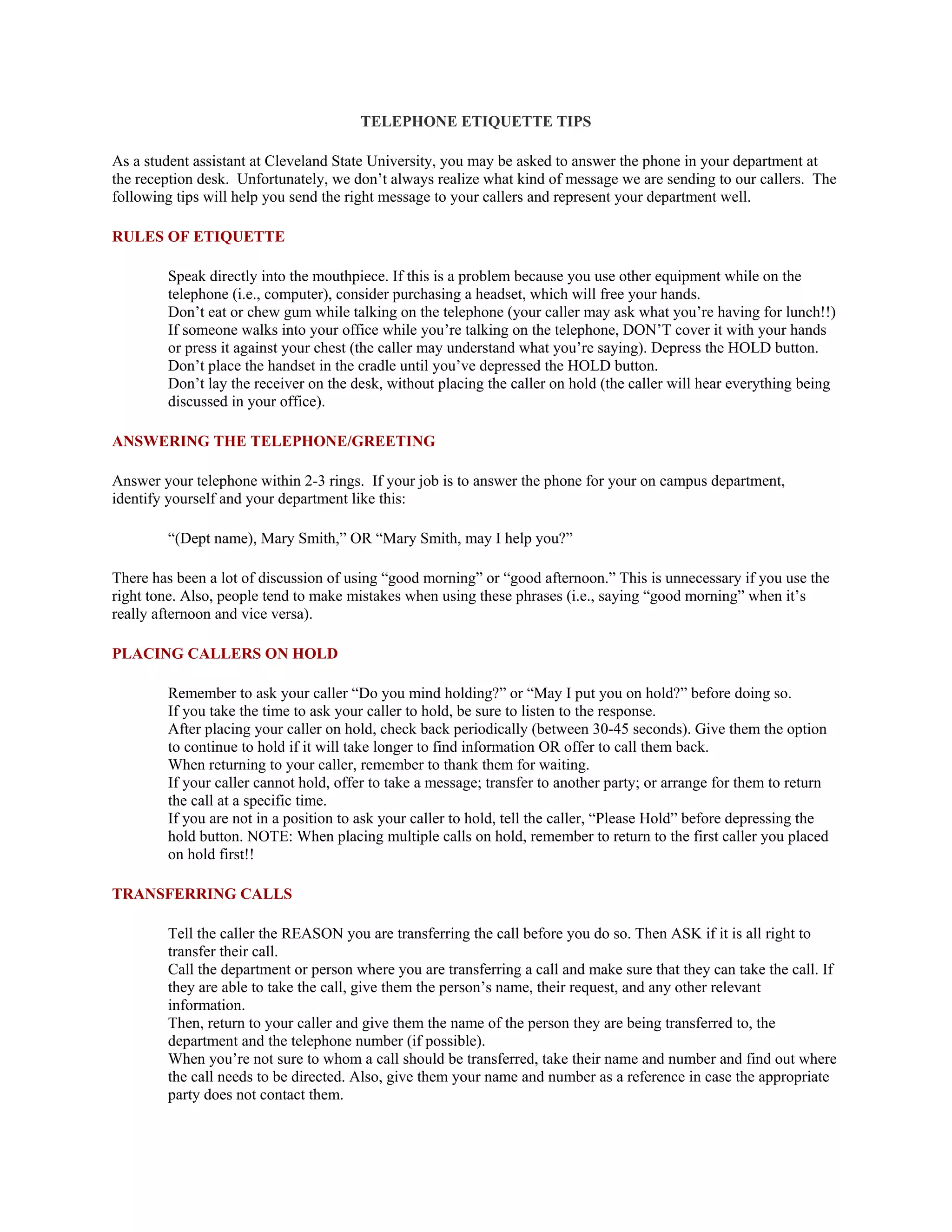 Telephone etiquette tips | PDF