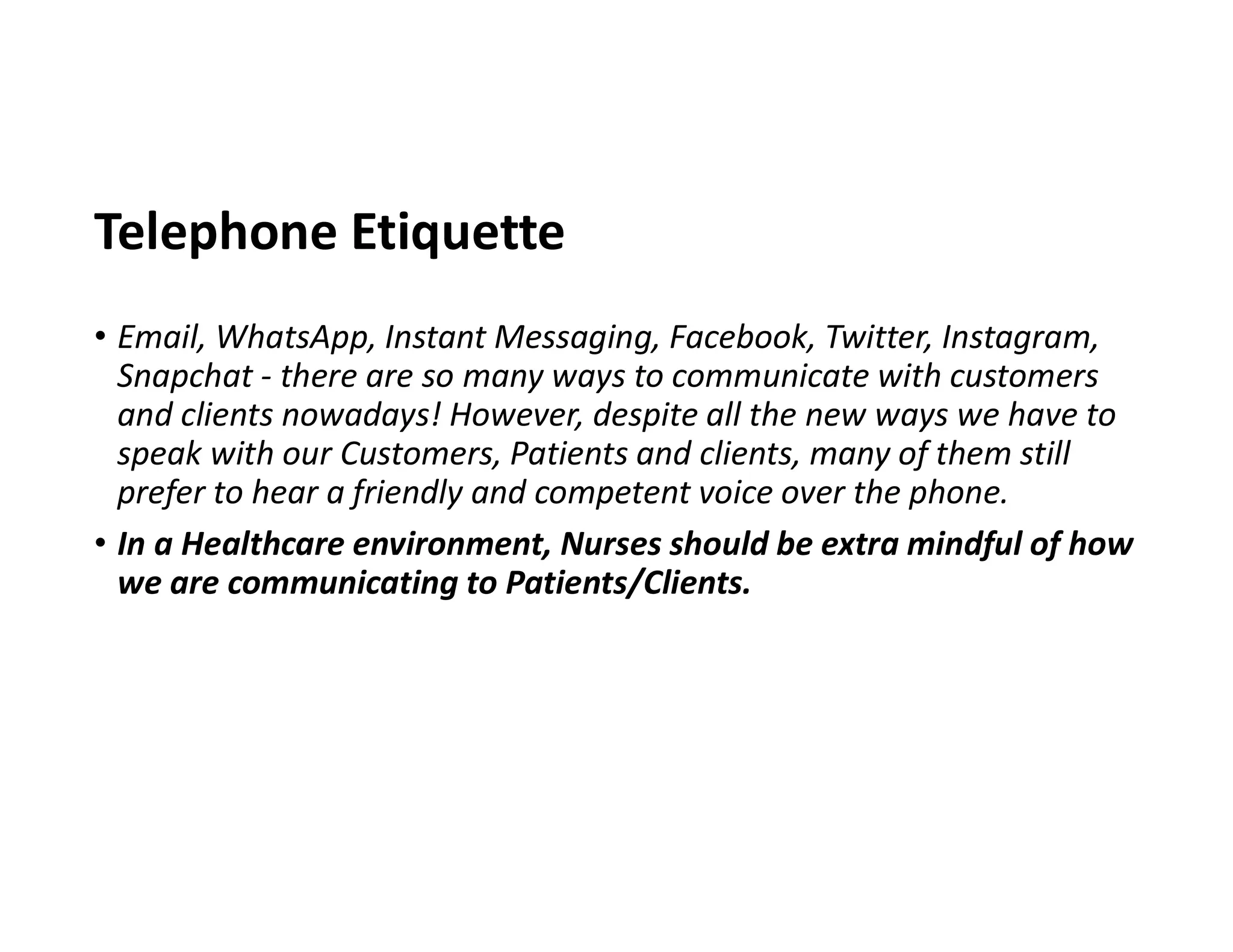 Soft Skills: telephone ettiquette for nurses, psychology for nurses, B ...