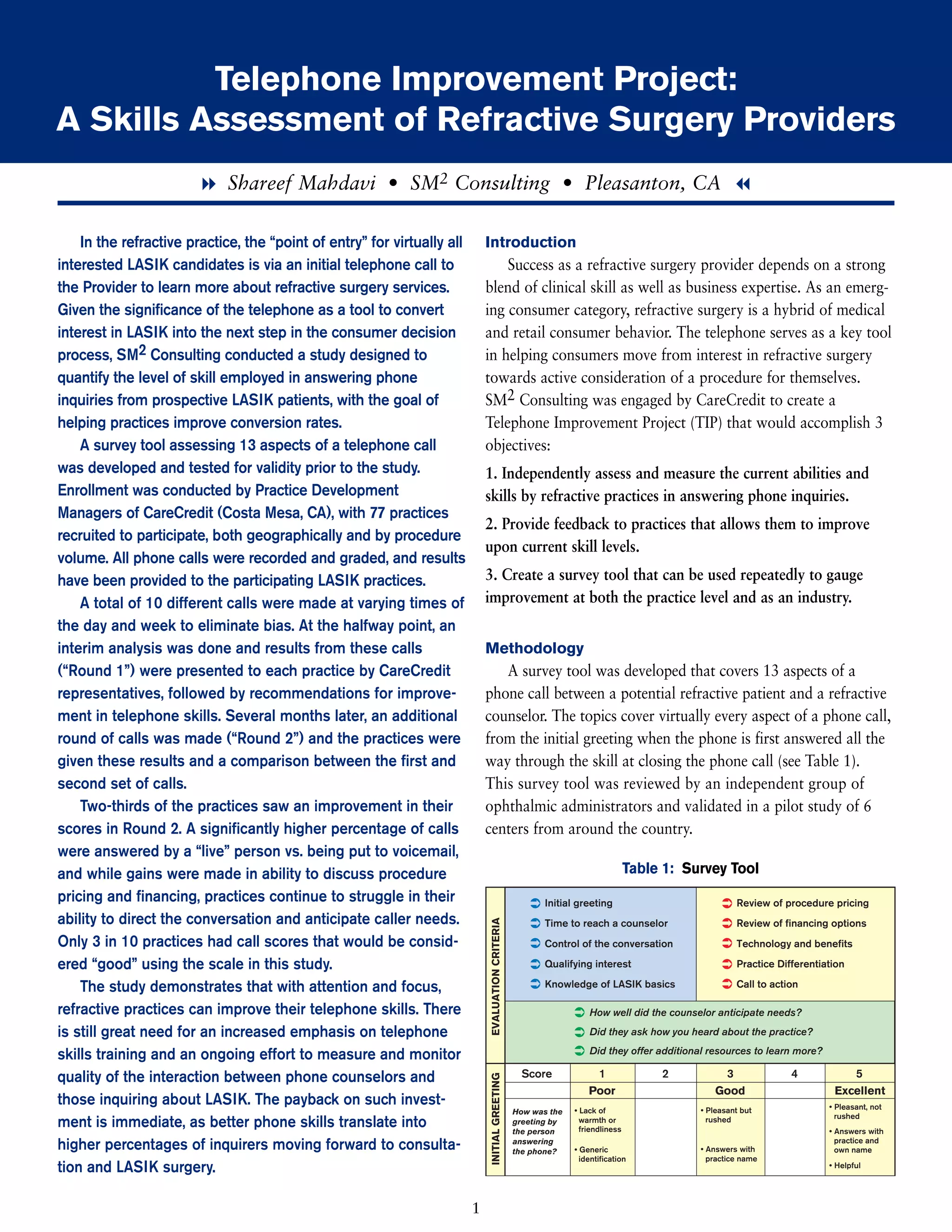 Telephone improvement project a skills assessment of refractive surgery ...