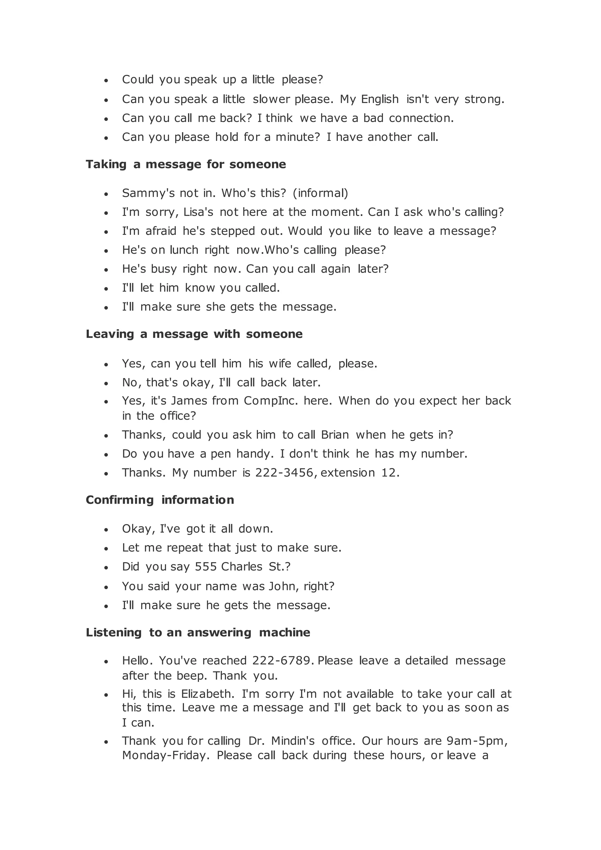 Telephone language | DOCX