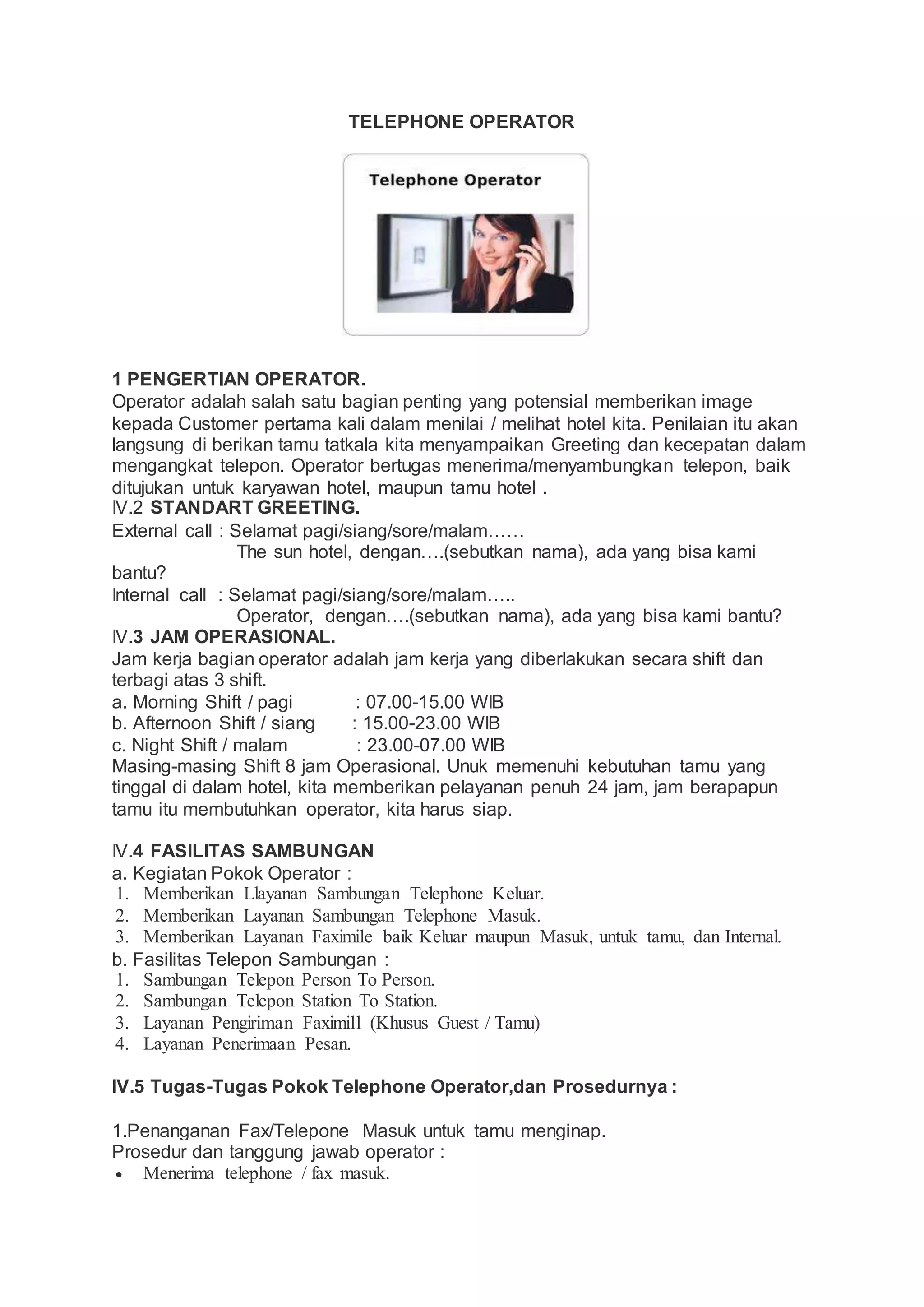 Telephone operator | DOCX