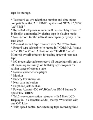 Telephone recorder w:dtmf and 2 way caller i.d. buy or rent! | RTF ...