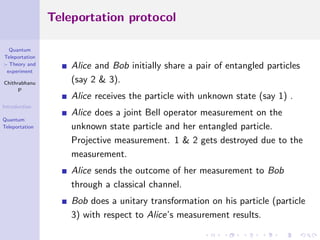 Quantum Teleportation : Theory and Experiment | PDF